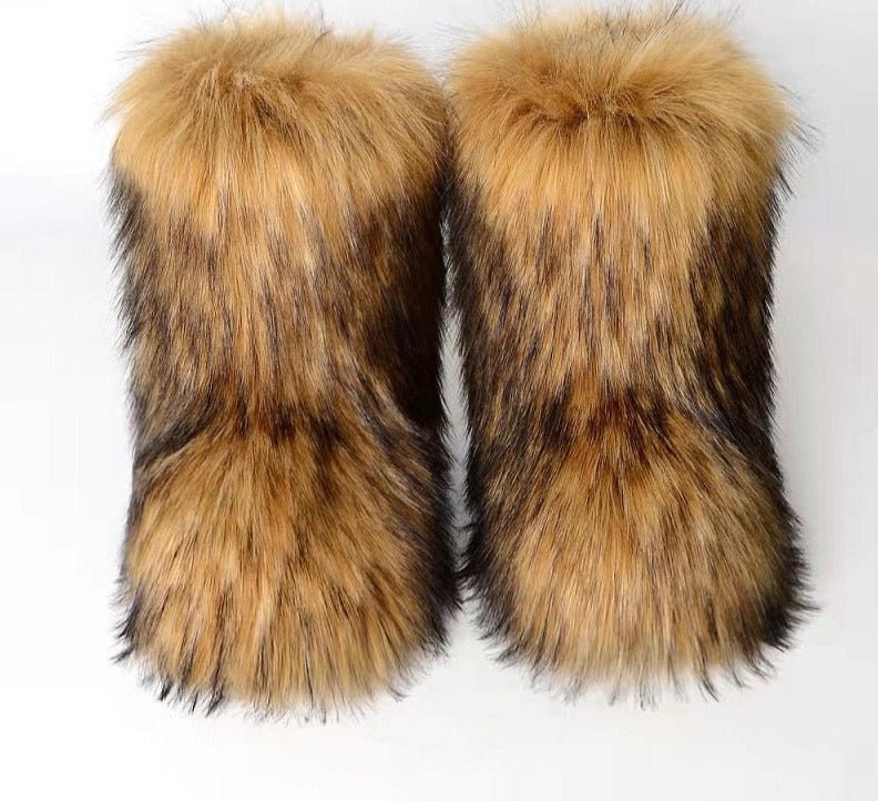 Fluffy Faux Fox Fur Boots Women's Winter Boots Vegan - Etsy
