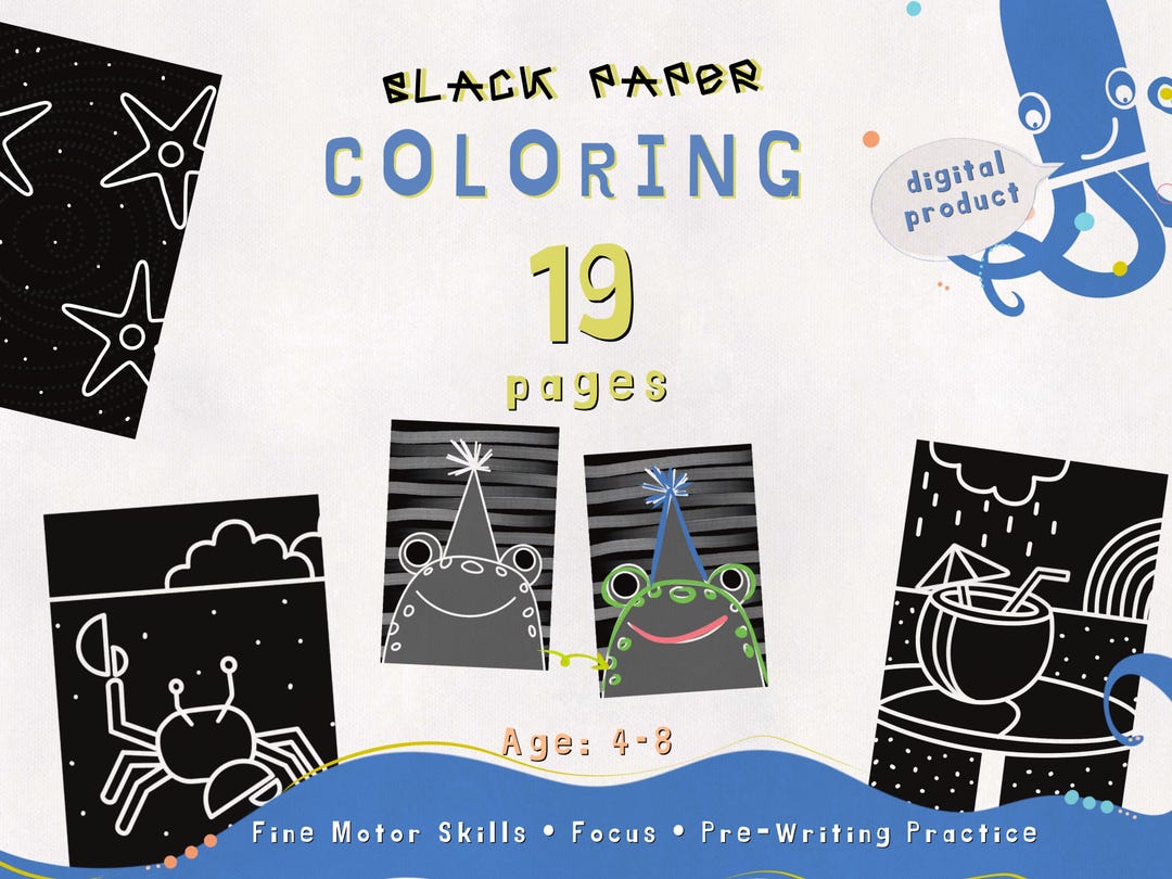 Pre-writing Fine Motor Coloring Pages | Black Background Printable ...