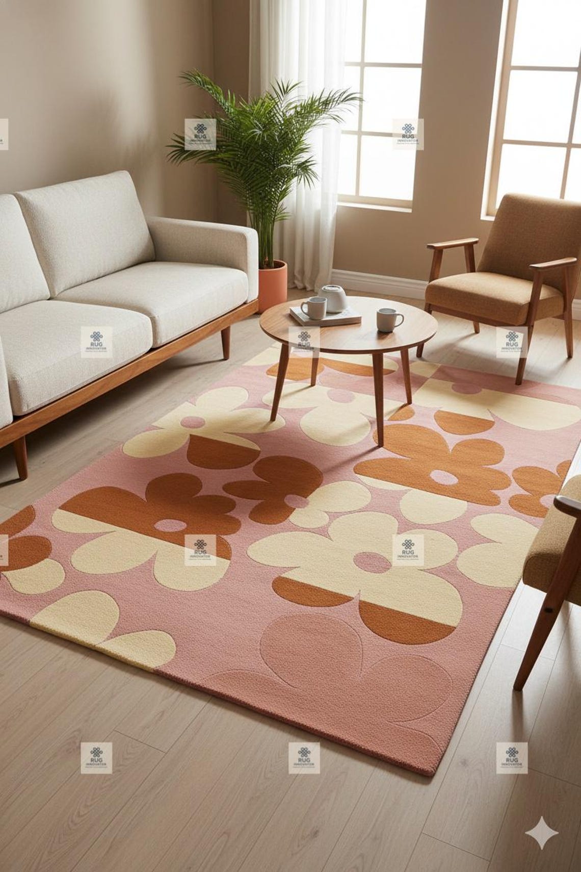 Handtufted Wool Rug, Retro 70s Floral Daisy Pattern - Etsy