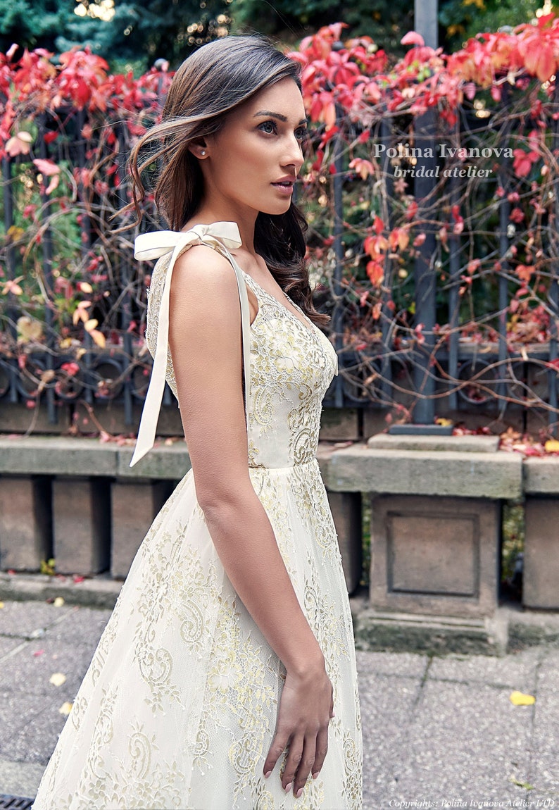 Gold Wedding Dress, Gold Lace Wedding Dress, Lace Wedding Dress, Rustic ...