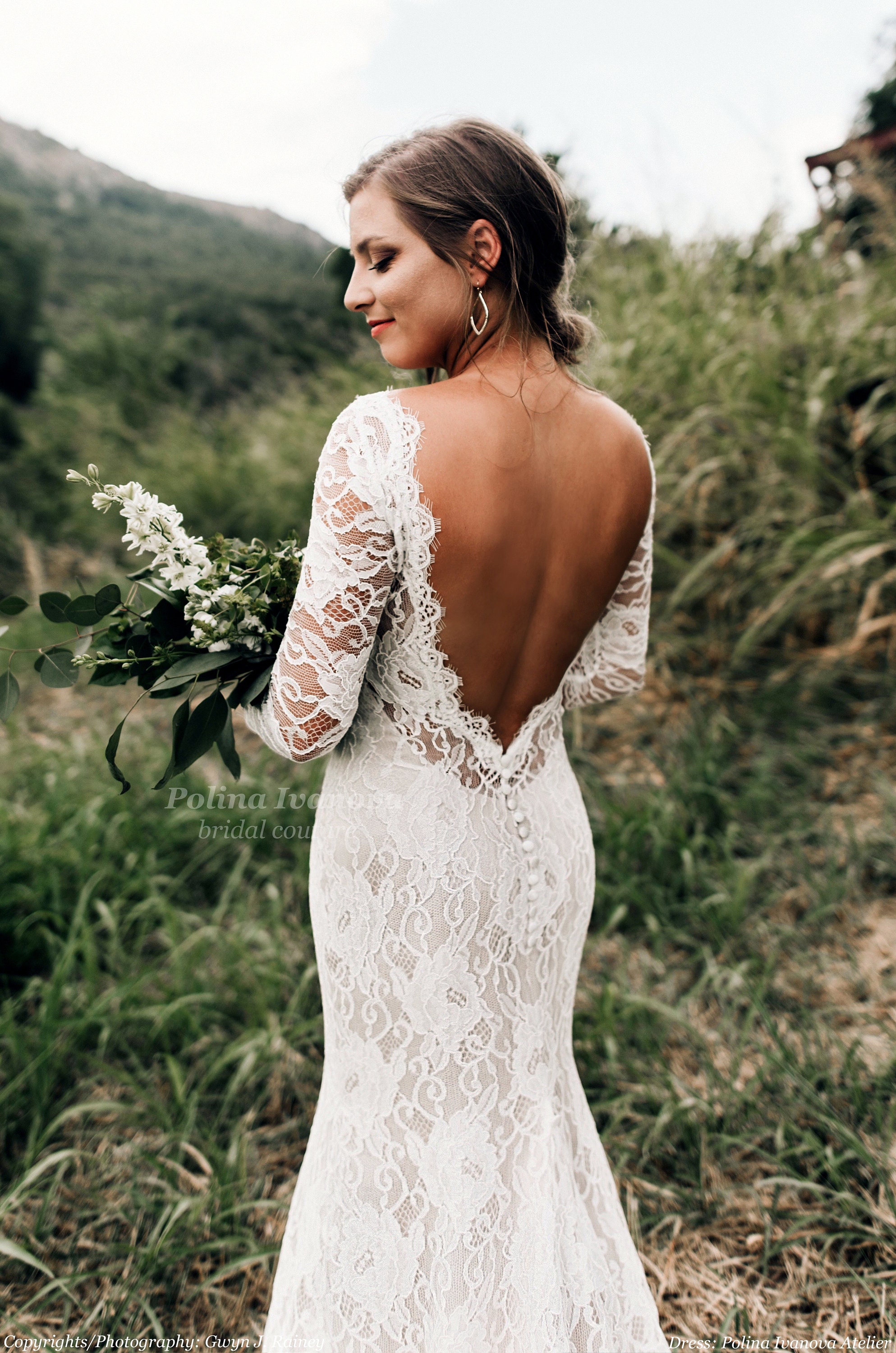 Lace Wedding Dress Open Back Wedding Dress Low V-back Dress - Etsy UK