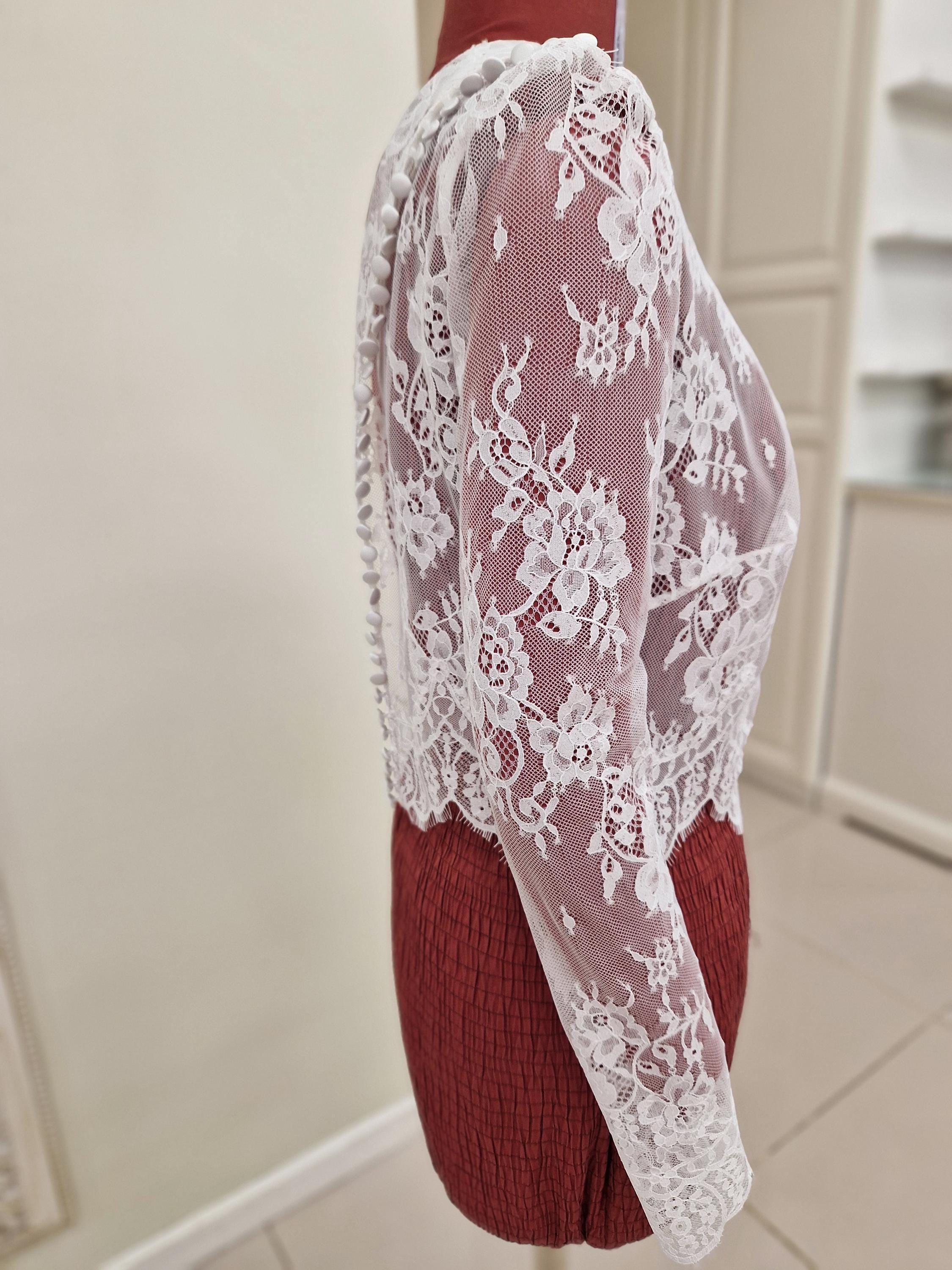 Wedding Dress Topper With Mock Neckline and Long Sleeves, Lace Wedding ...