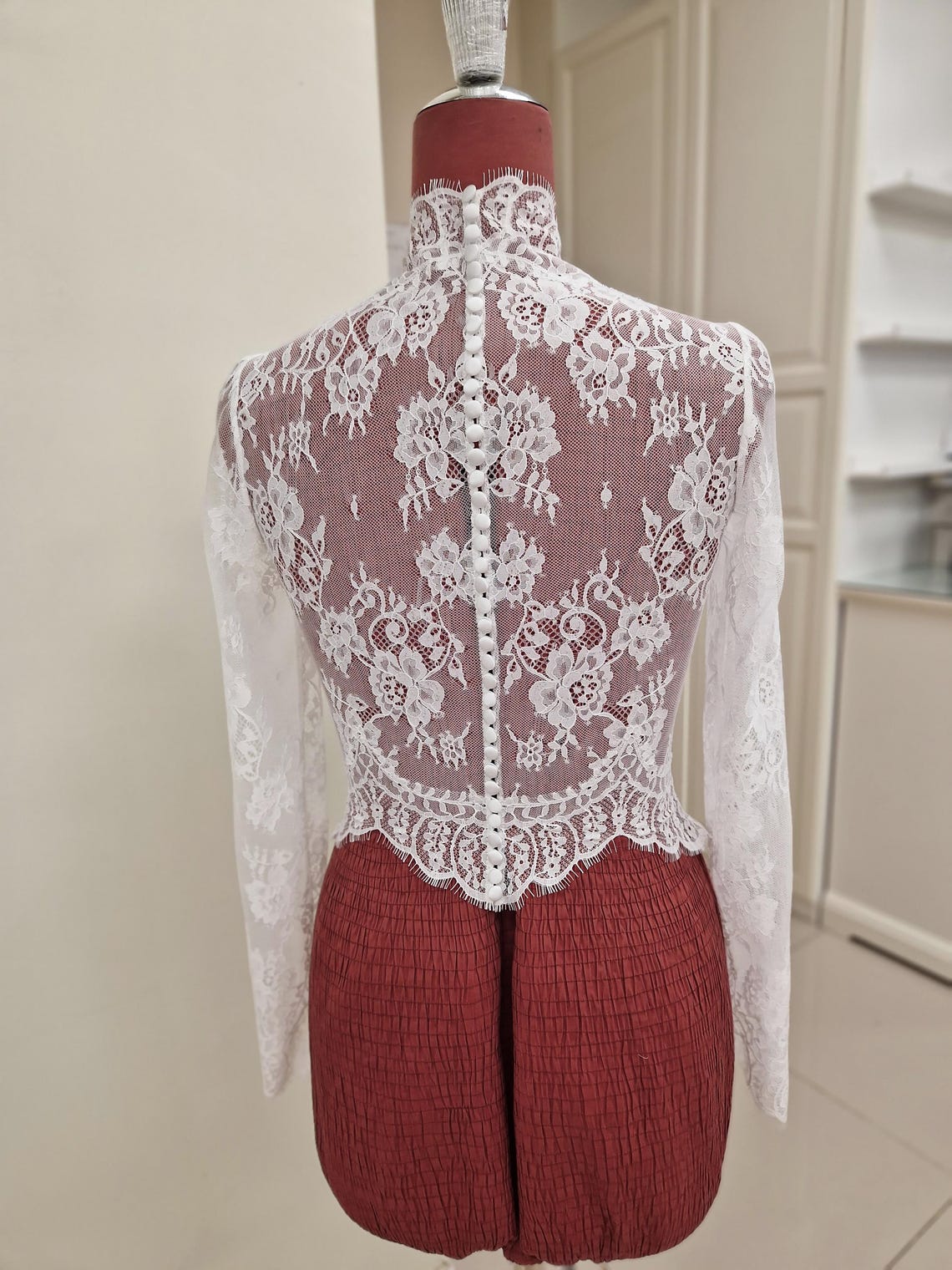 Wedding Dress Topper With Mock Neckline and Long Sleeves, Lace Wedding ...