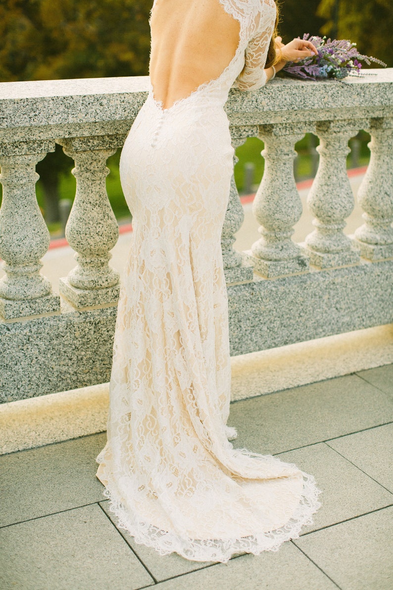 Keyhole Back Wedding Dress In Corded French Lace Illusion Etsy