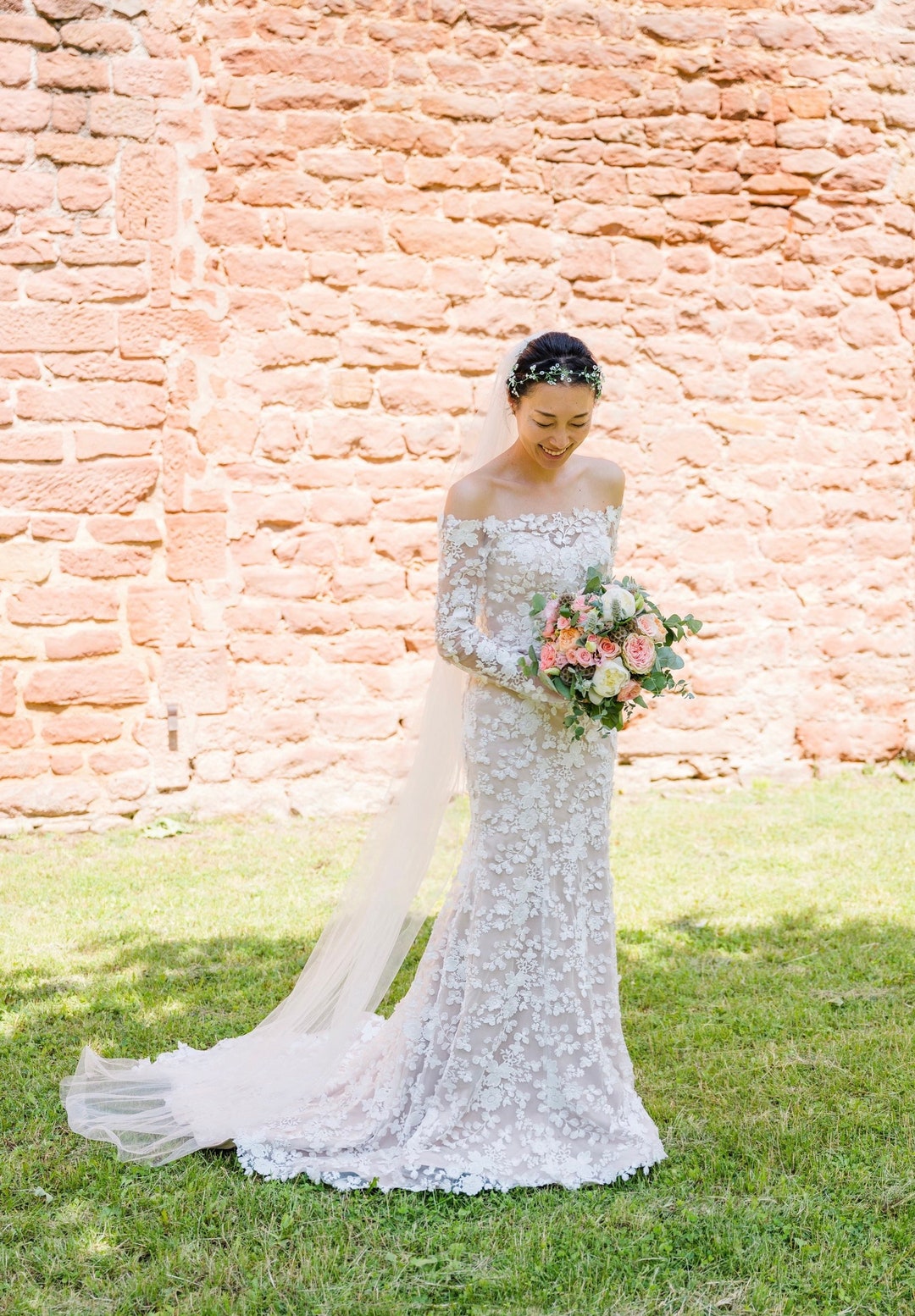 Bohemian Lace Wedding Dress, Off-shoulder Wedding Dress With Long ...
