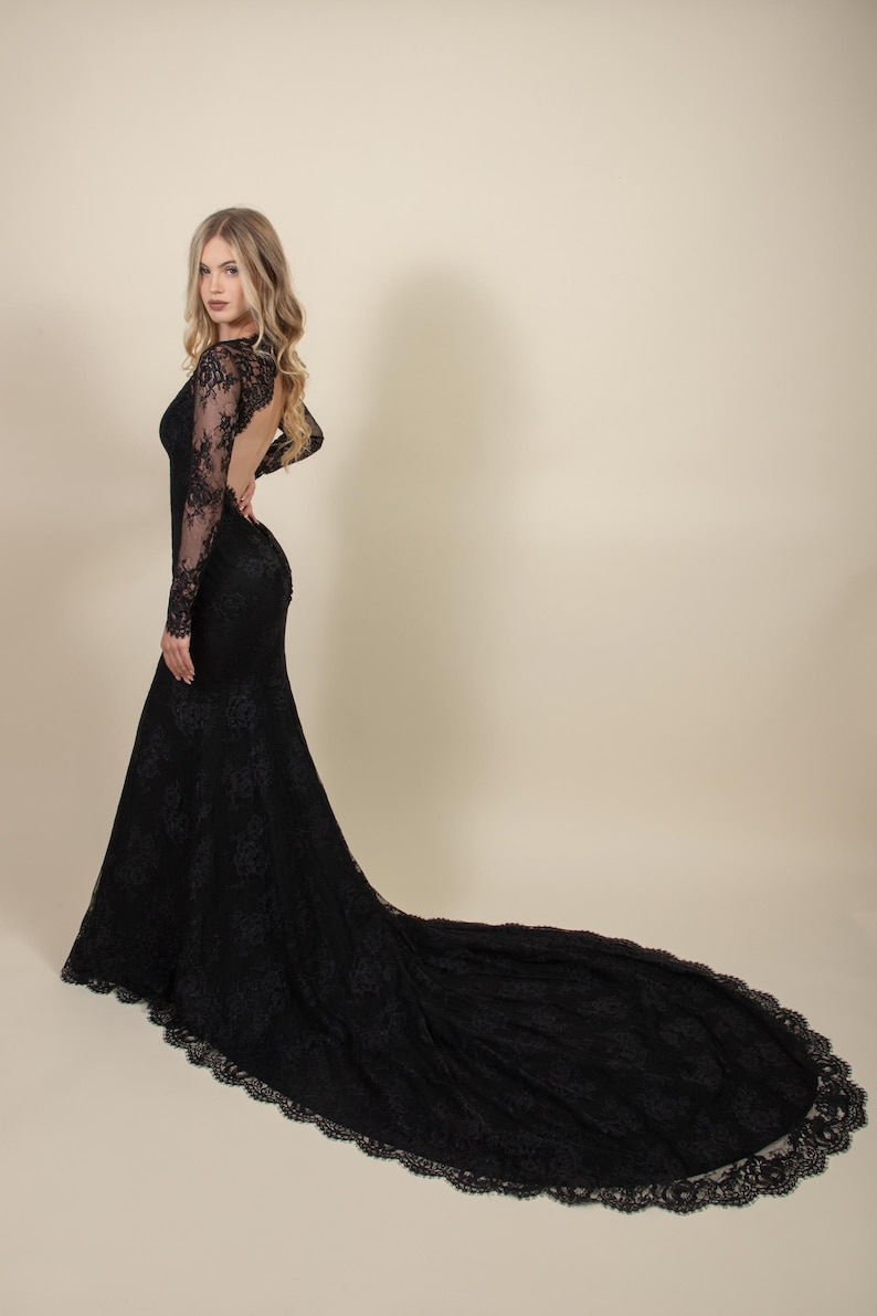 Black Lace Wedding Dress, Gothic Wedding Dress, Black Bridal Gown With ...