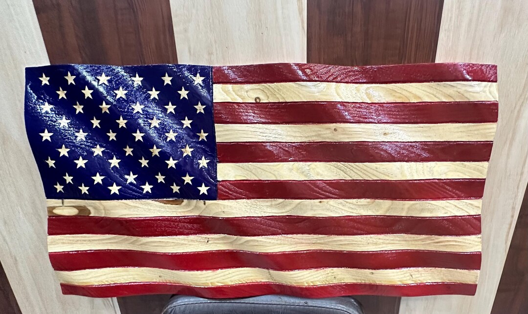 Rustic Wooden Flag Wall Art - USA Flag Wave Design Handmade - Etsy