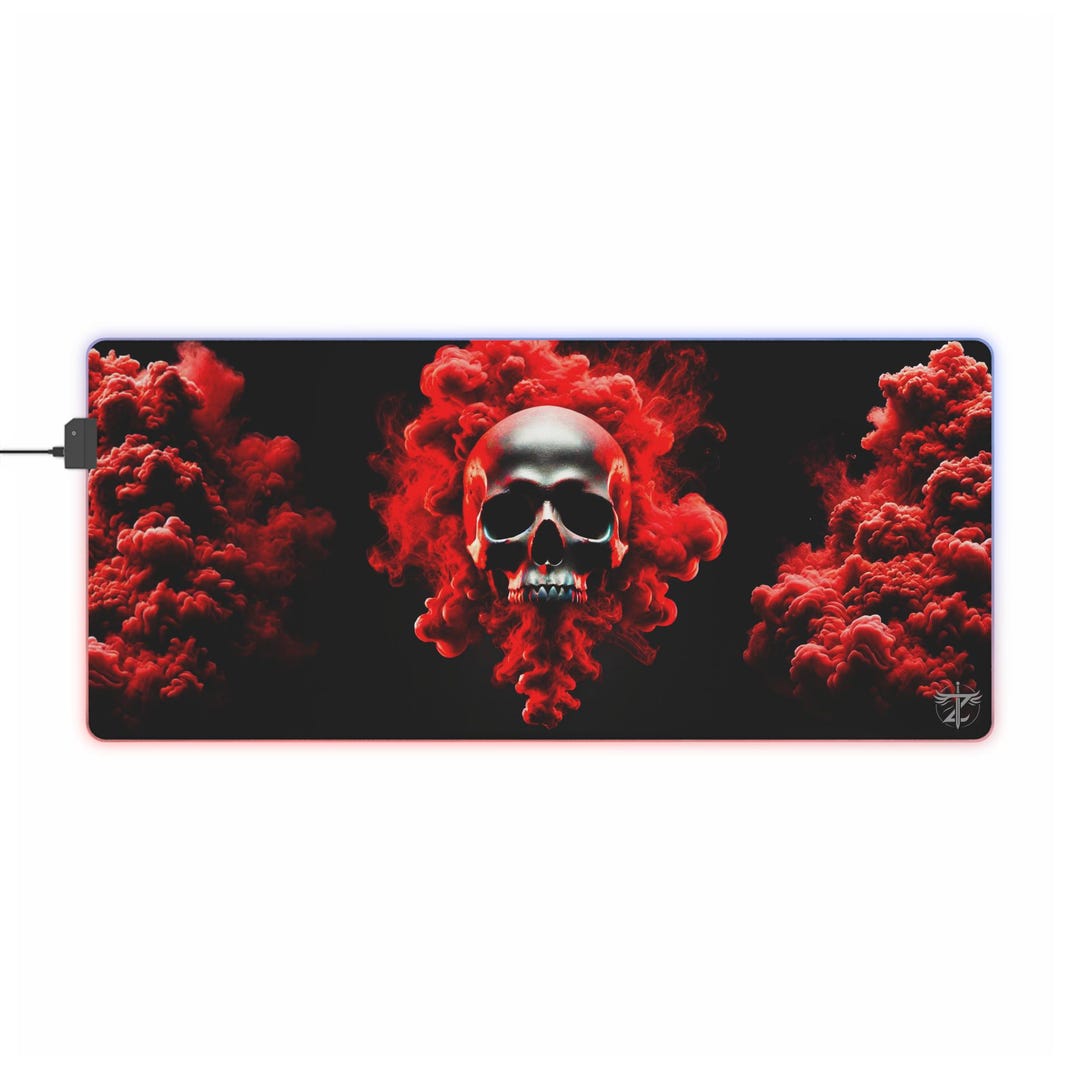 RGB LED Gaming Mouse Pad - Skull & Red Smoke Desk Mat - Extended ...