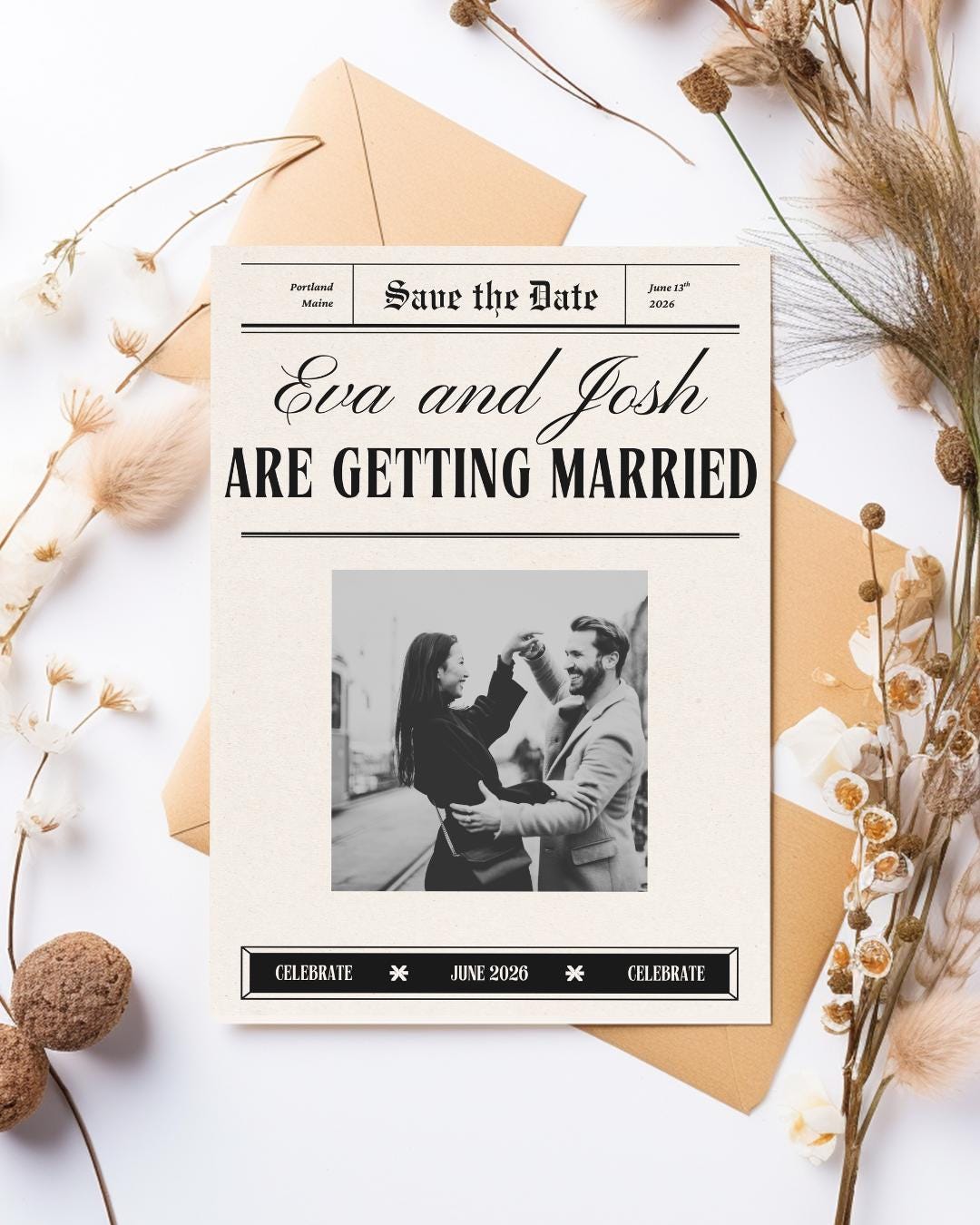Newspaper Save the Date, Save the Date Newspaper Template, Save the ...