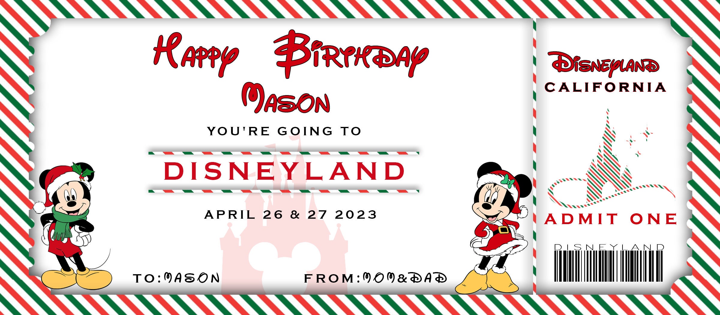 Printable Christmas Disneyland Ticket Christmas Gift Template, Santa ...
