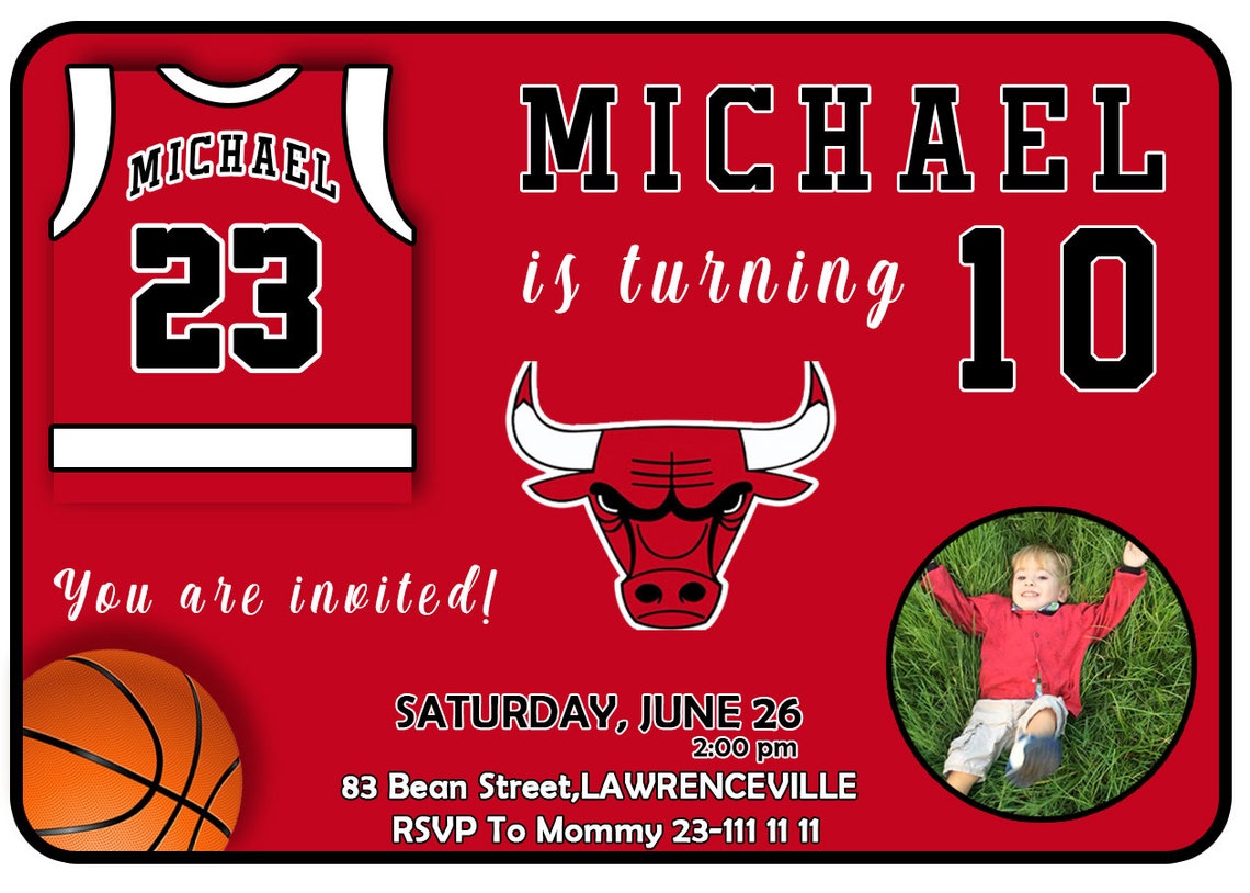 Chicago Bulls Invitation, Bulls Birthday Invitations, Printable Chicago ...