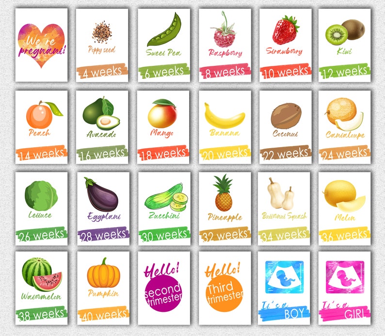 DIGITAL Download Pregnancy Milestone Cards - Fruits and Vegetables ...