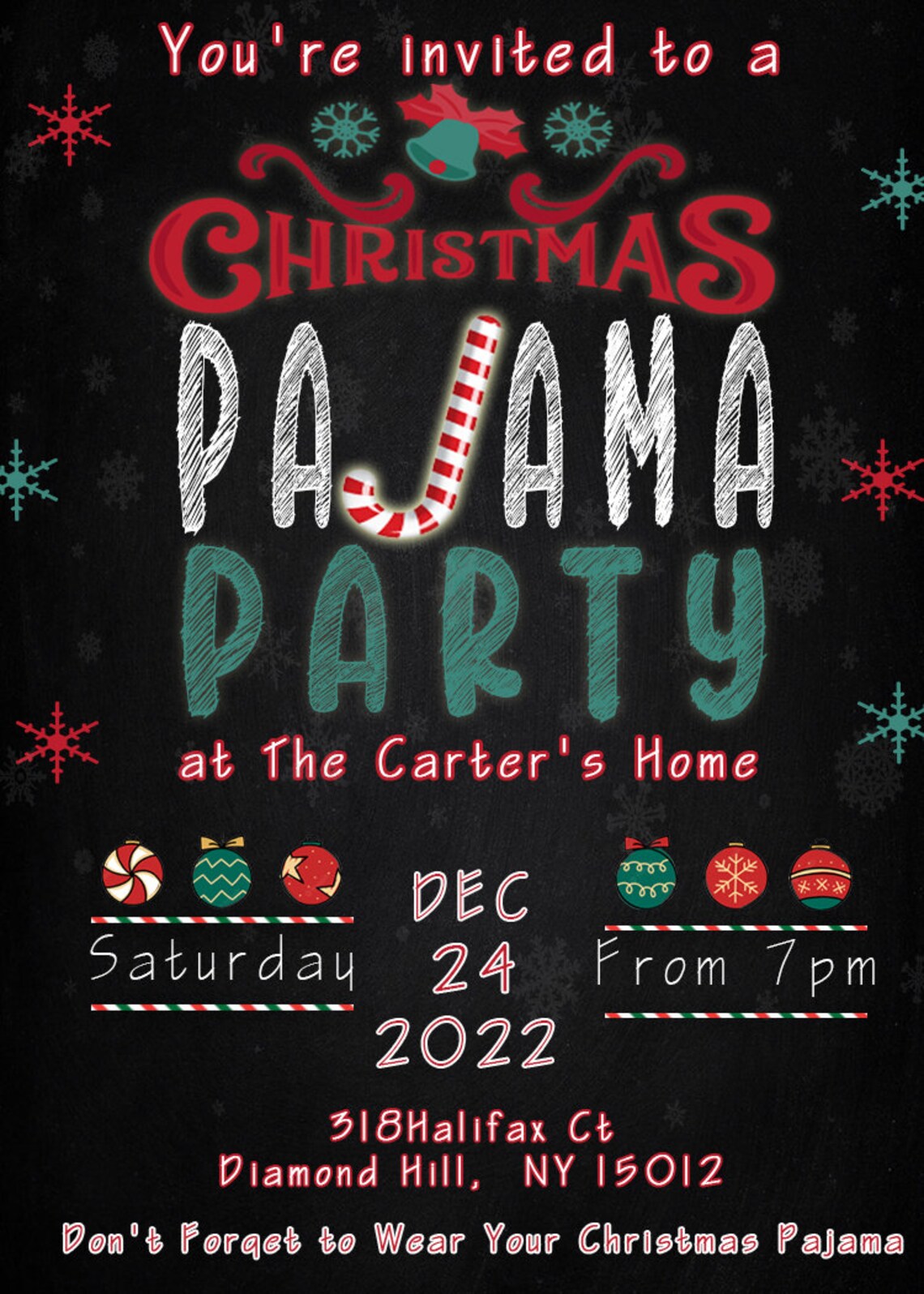PRINTABLE Christmas Pajama Party Invitation, Slumber Party Invitation ...