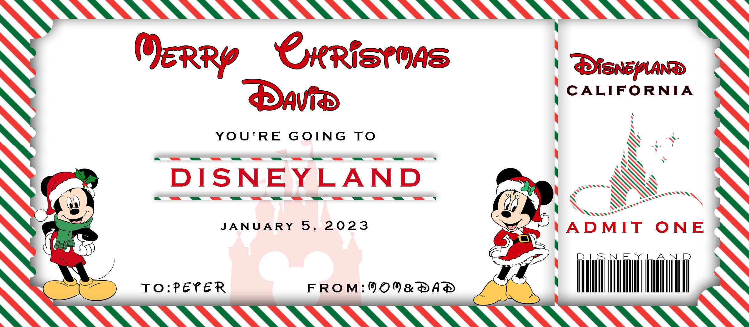 Printable Christmas Disneyland Ticket Christmas Gift Template, Santa ...