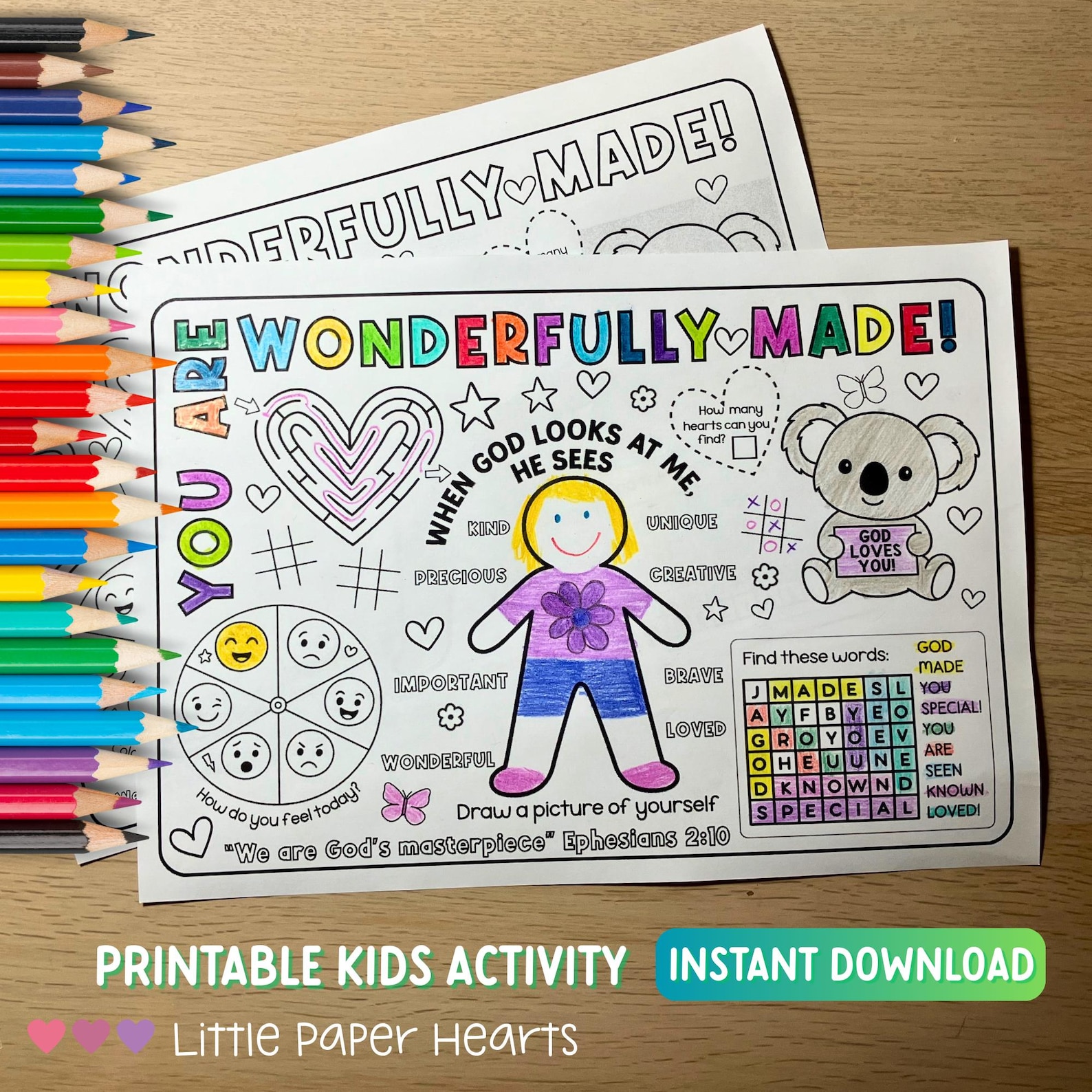 You Are Wonderfully Made – Kids Activity Page (psalm 139:14) | Instant ...