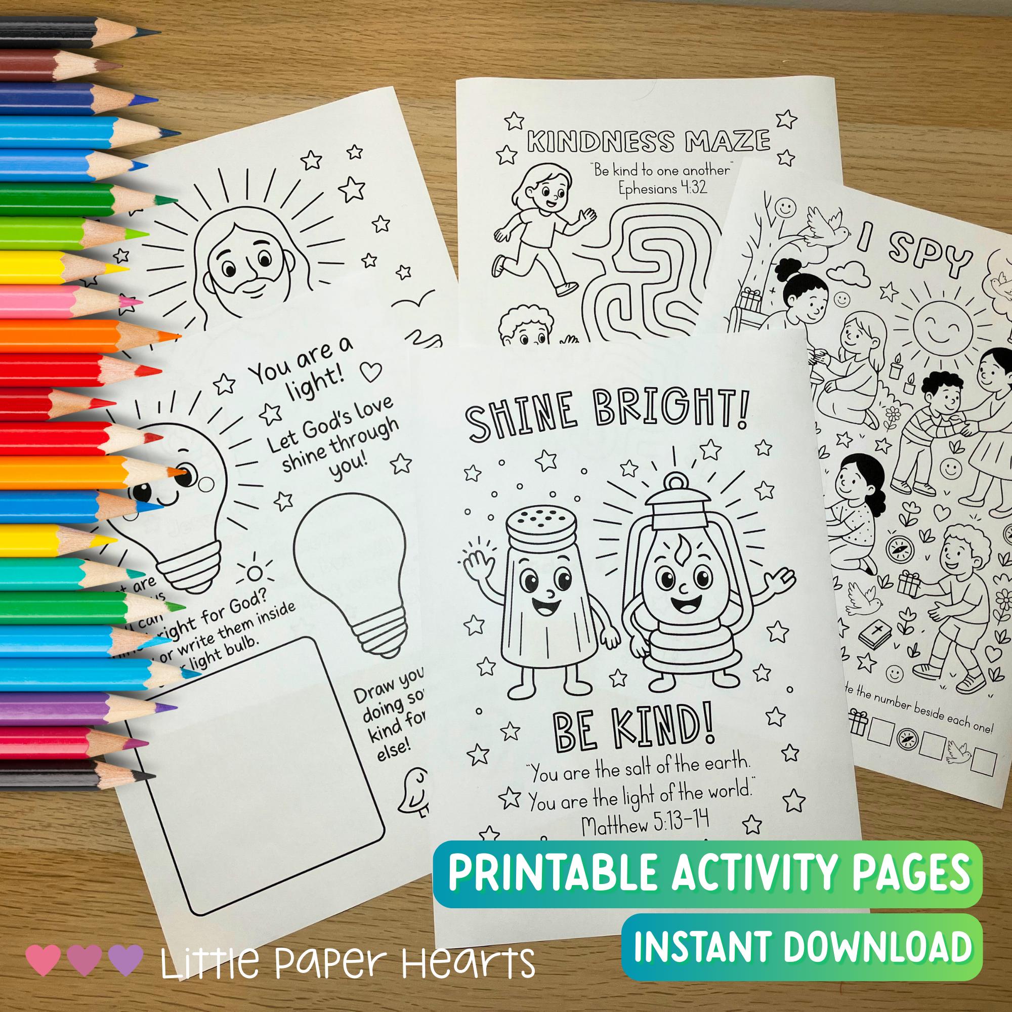 Bible Activity Pages for Kids | Salt & Light + Kindness Theme | Instant ...