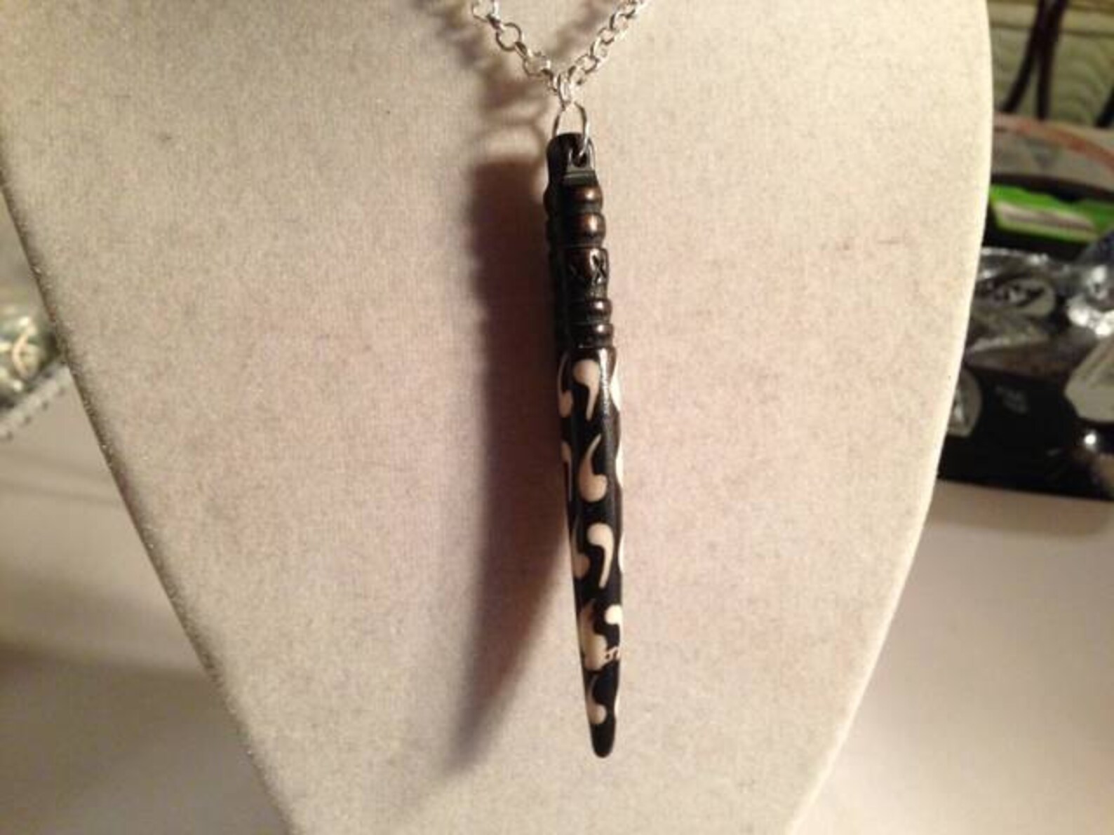 Brown Wood Necklace Stick Pendant Jewelry Long Jewellery Silver Chain ...