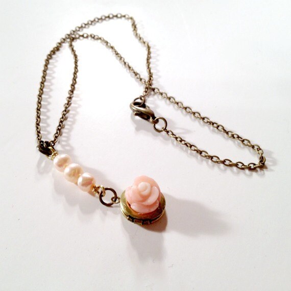 Peach Necklace - Pearl Jewelry - Locket - Pendant - Wedding Jewellery ...