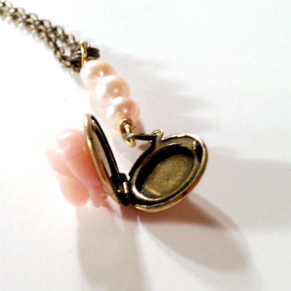 Peach Necklace - Pearl Jewelry - Locket - Pendant - Wedding Jewellery ...