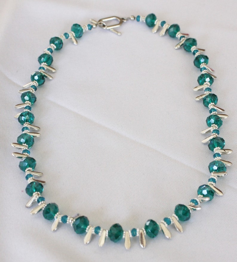 Teal Necklace - Silver Jewelry - Crystal Jewellery - Beaded - Glam ...