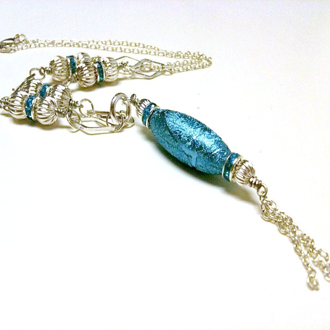 Teal Necklace - Metallic Jewellery - Tassel Necklace - Pendant Jewelry ...