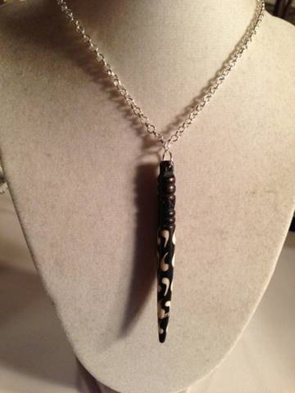 Brown Wood Necklace Stick Pendant Jewelry Long Jewellery Silver Chain ...