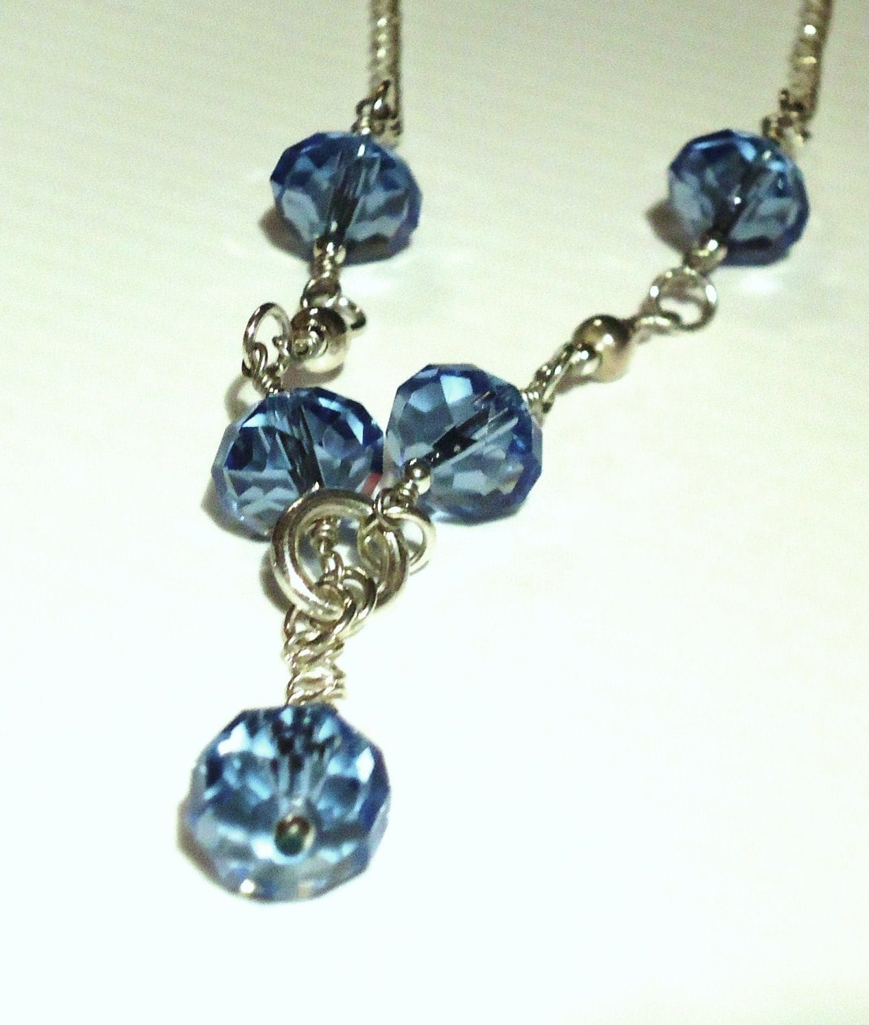 Blue Crystal Necklace - Silver Jewelry - Lariat Jewellery - Chain ...