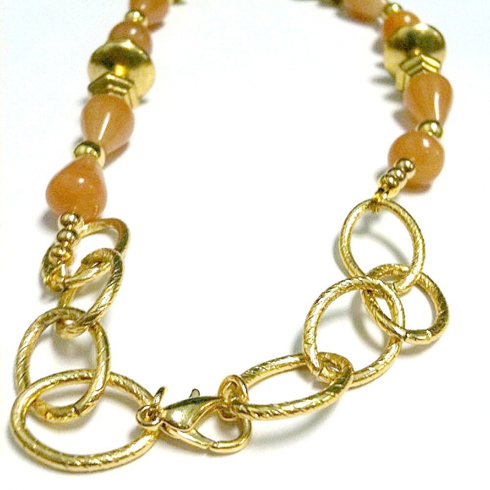 Tan Necklace - Yellow Gold Jewelry - Chain Jewellery - Glass Pendant ...