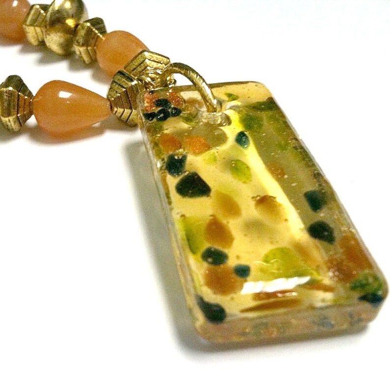 Tan Necklace - Yellow Gold Jewelry - Chain Jewellery - Glass Pendant ...