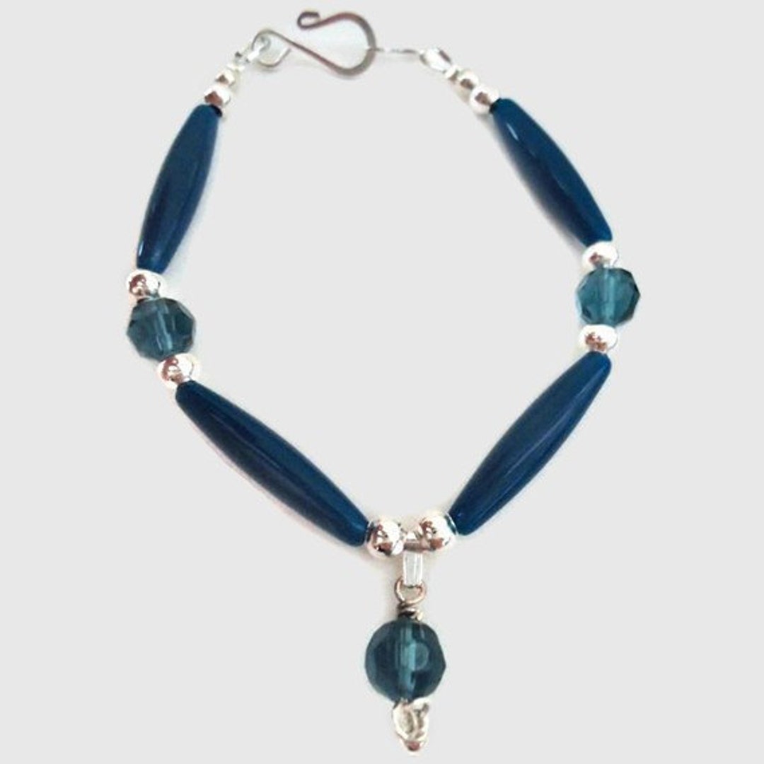 Navy Blue Bracelet Silver Jewelry Simple Jewellery Thin - Etsy