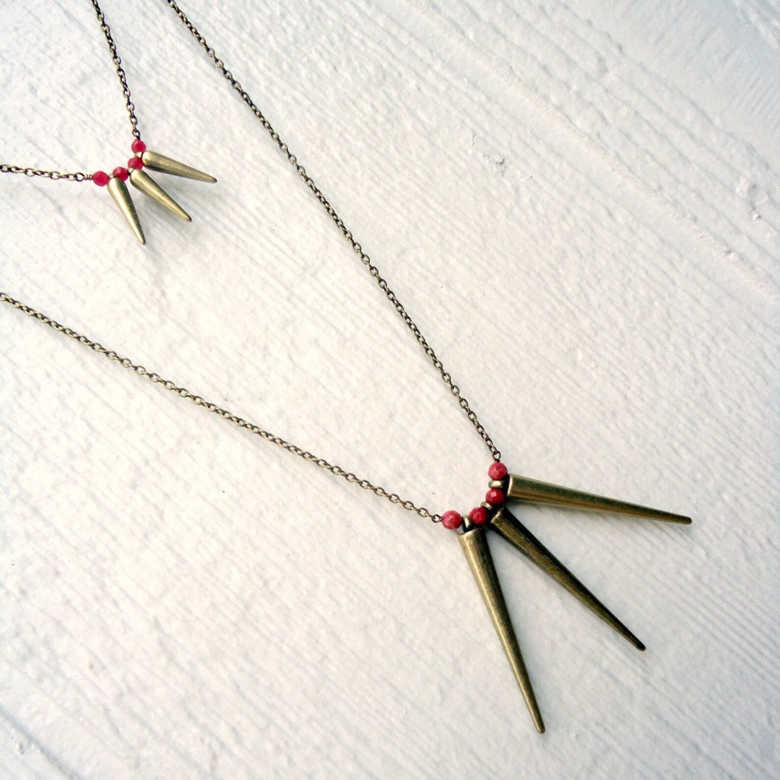 Spike Necklace Brass Jewelry Pink Jade Jewellery Chain Steampunk Goth ...