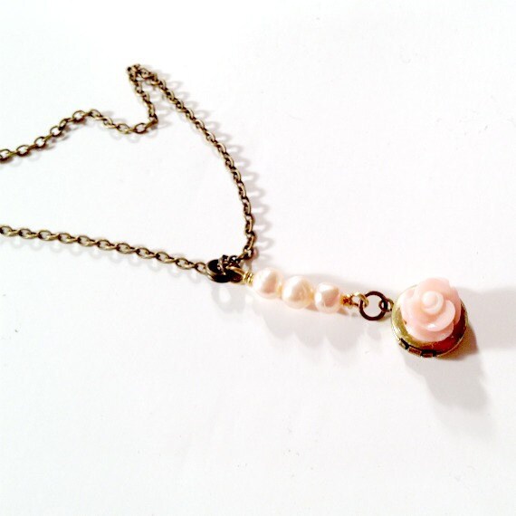 Peach Necklace - Pearl Jewelry - Locket - Pendant - Wedding Jewellery ...