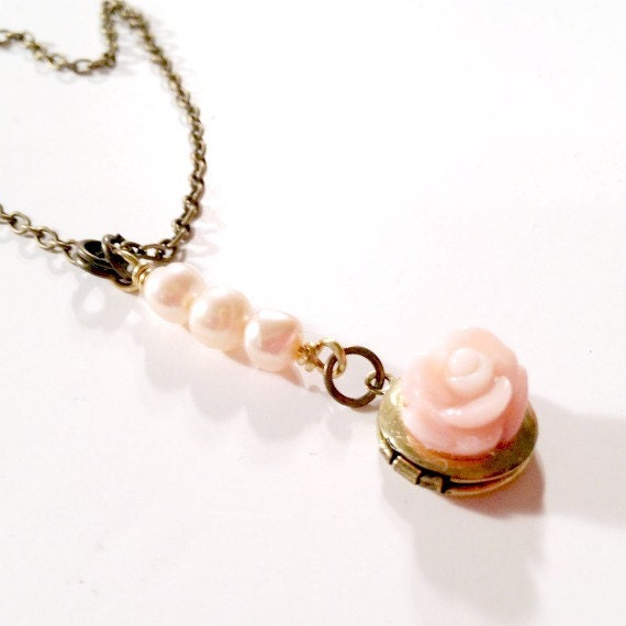Peach Necklace - Pearl Jewelry - Locket - Pendant - Wedding Jewellery ...