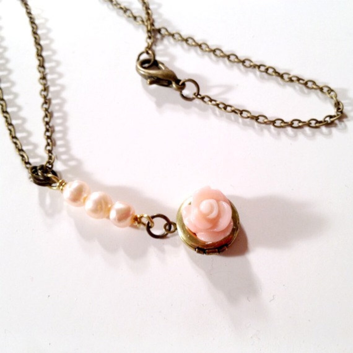 Peach Necklace - Pearl Jewelry - Locket - Pendant - Wedding Jewellery ...