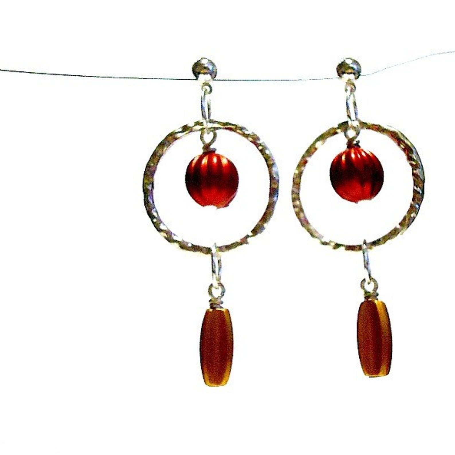 Hoop Earrings - Metallic Jewelry - Silver Jewellery - Mixed Metal - Red ...