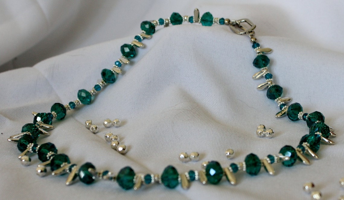 Teal Necklace - Silver Jewelry - Crystal Jewellery - Beaded - Glam ...