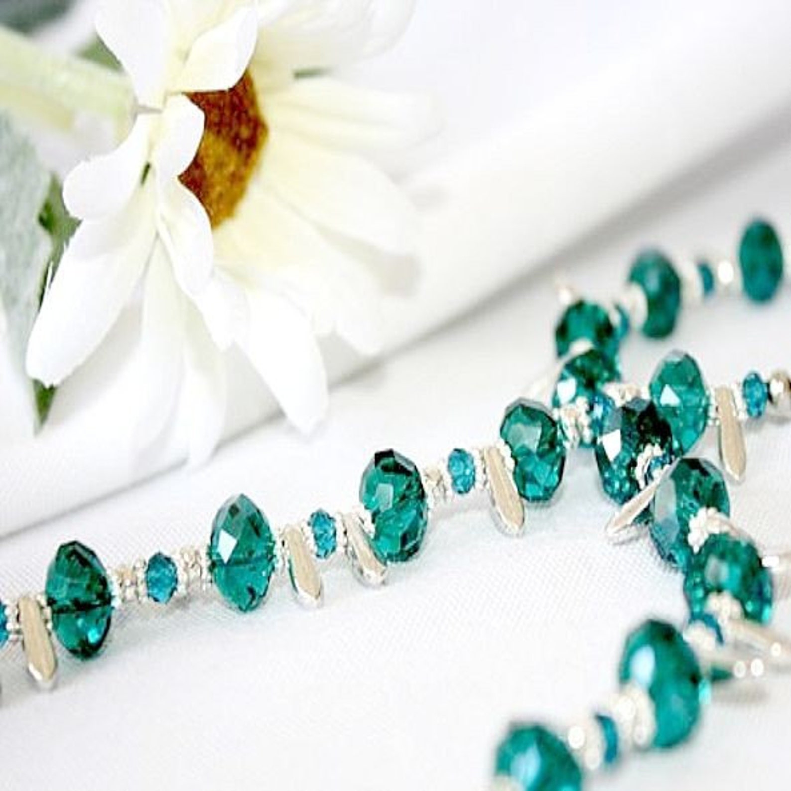 Teal Necklace - Silver Jewelry - Crystal Jewellery - Beaded - Glam ...