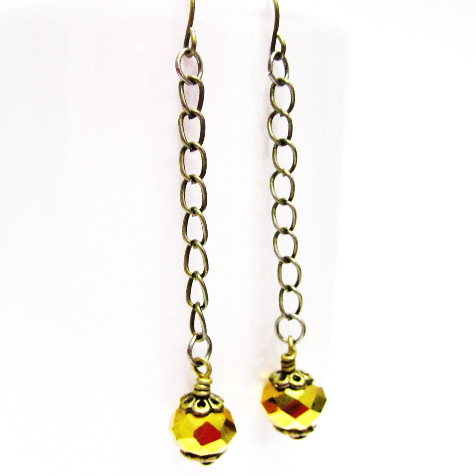 Gold Earrings - Metallic Jewelry - Crystal Jewellery - Brass Chain ...