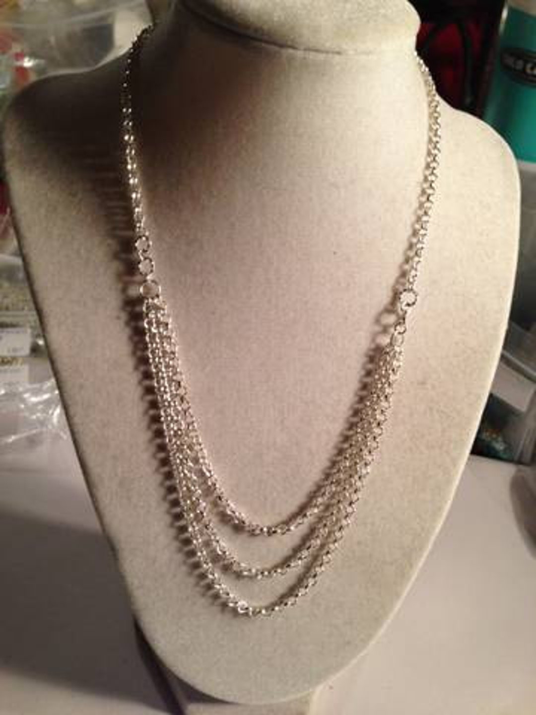 Silver Necklace - Multi Strand Chain Jewellery - Triple Strand - Box ...