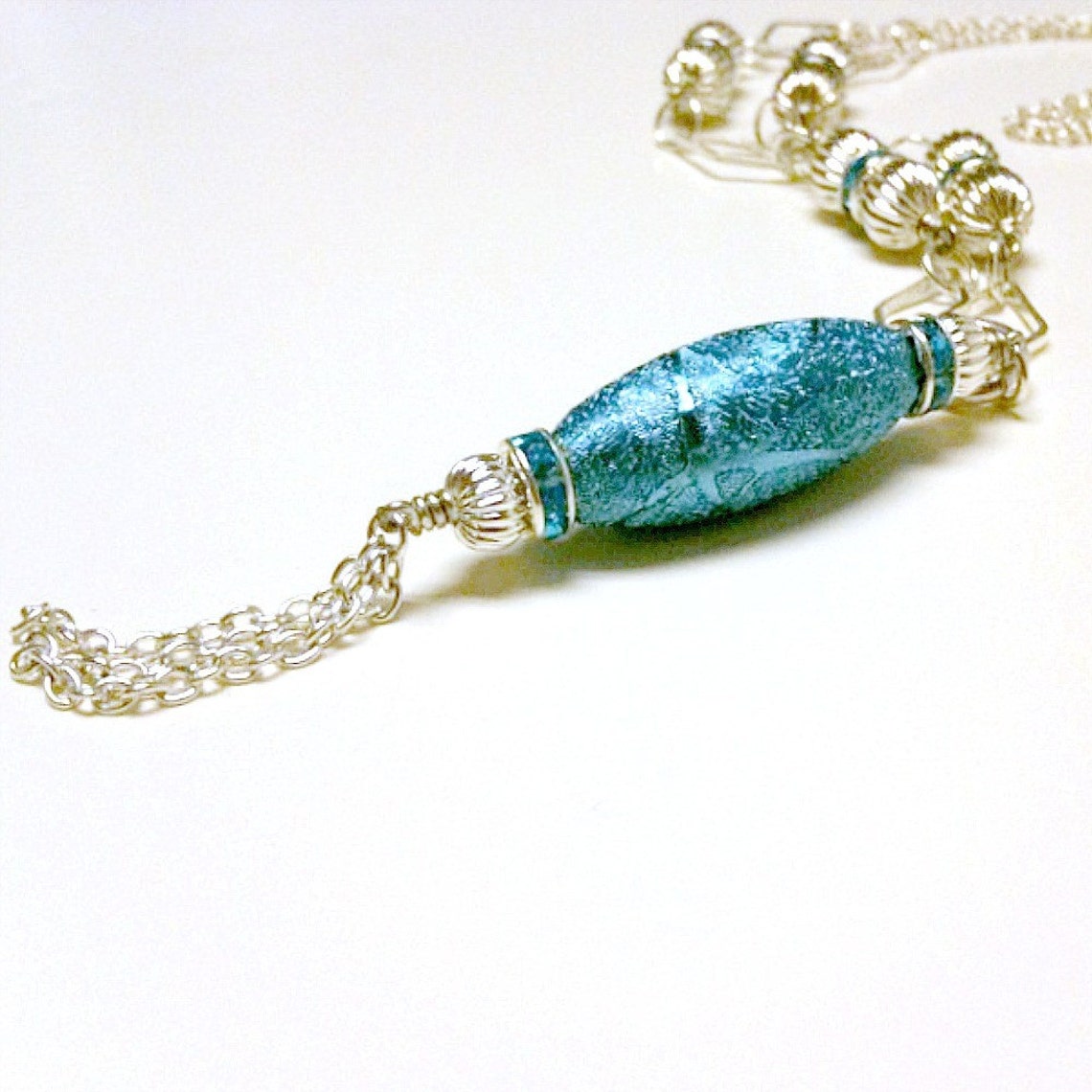 Teal Necklace - Metallic Jewellery - Tassel Necklace - Pendant Jewelry ...
