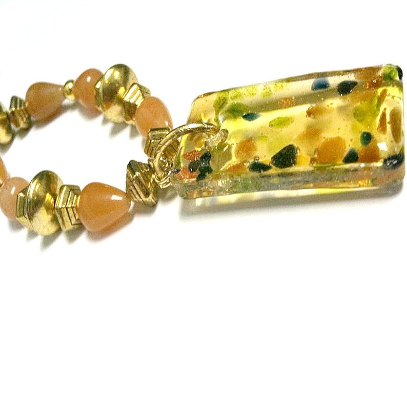 Tan Necklace - Yellow Gold Jewelry - Chain Jewellery - Glass Pendant ...