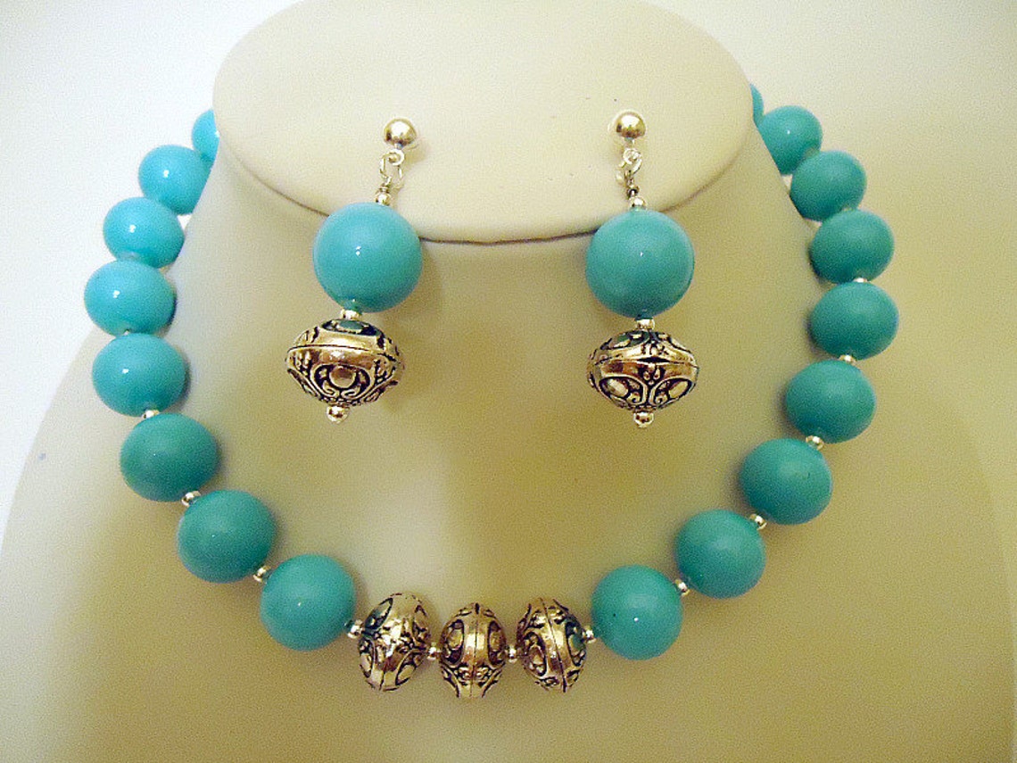 Turquoise Necklace - Silver Jewelry - Earring Set - Combo Jewellery ...