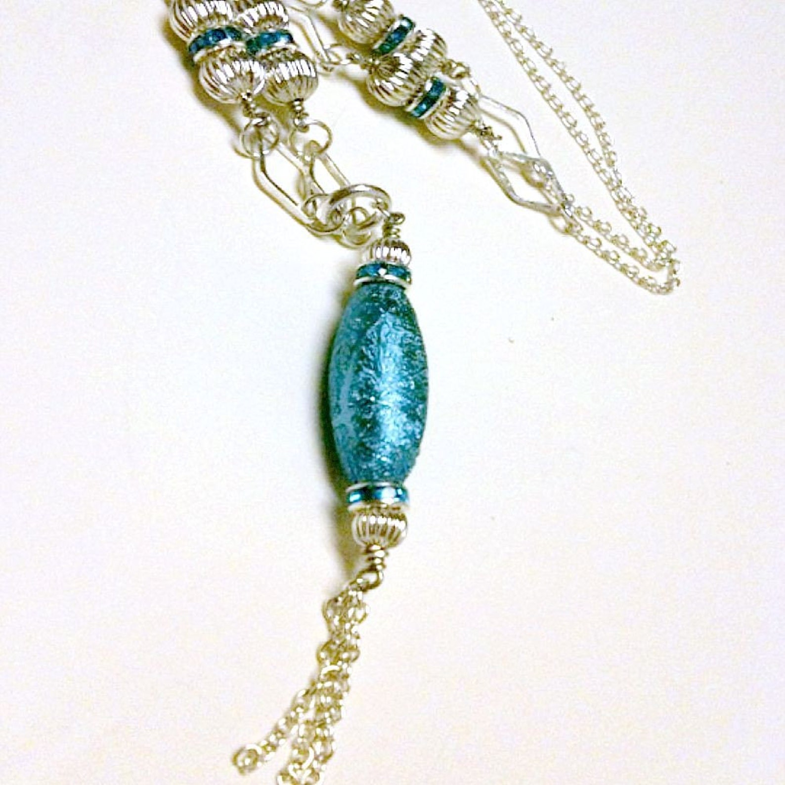 Teal Necklace - Metallic Jewellery - Tassel Necklace - Pendant Jewelry ...
