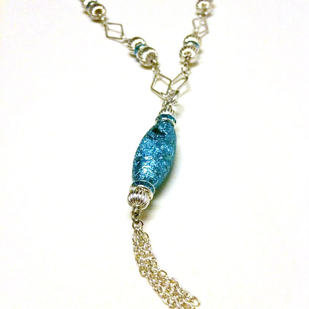 Teal Necklace - Metallic Jewellery - Tassel Necklace - Pendant Jewelry ...