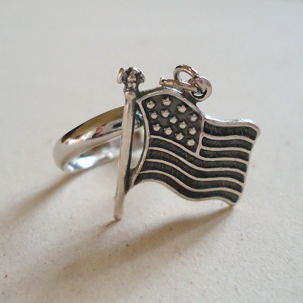Flag Ring Silver Jewelry USA Patriotic Jewellery July 4th Stars and ...