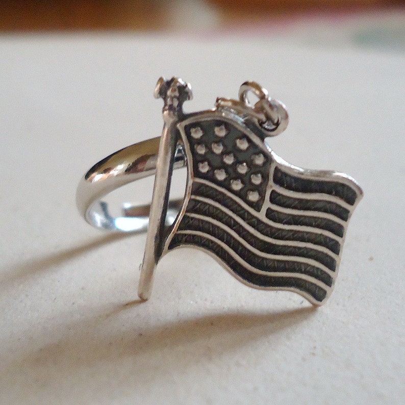 Flag Ring Silver Jewelry USA Patriotic Jewellery July 4th Stars and ...