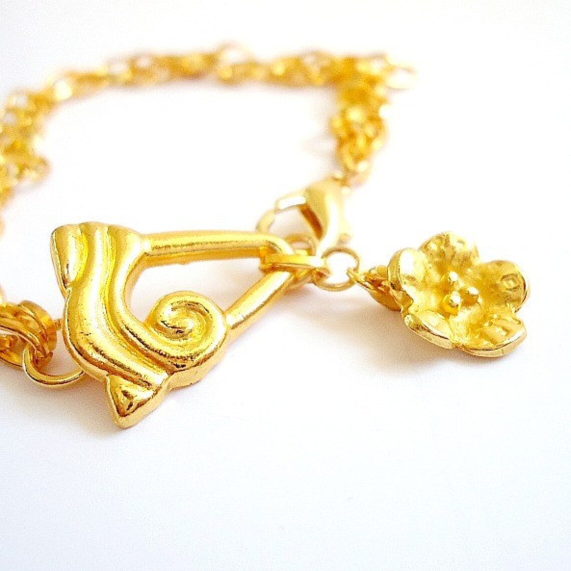 Gold Bracelet - Chain Jewelry - Flower Charm - First Wedding ...