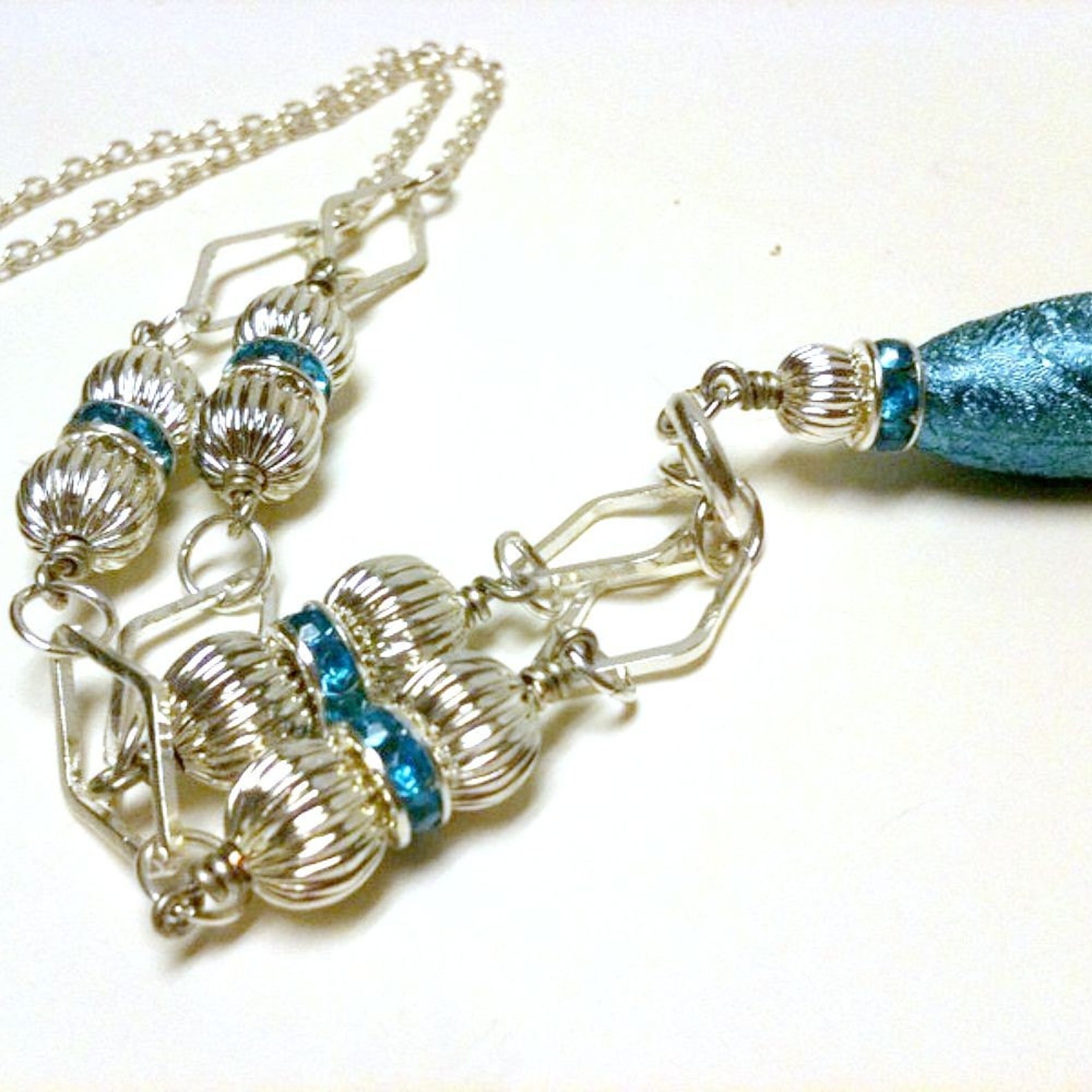 Teal Necklace - Metallic Jewellery - Tassel Necklace - Pendant Jewelry ...