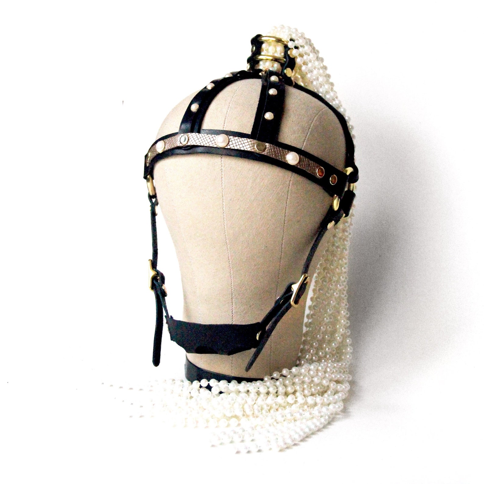 Pony Power Head Harness Leather Harness With Pearl Ponytail | Etsy