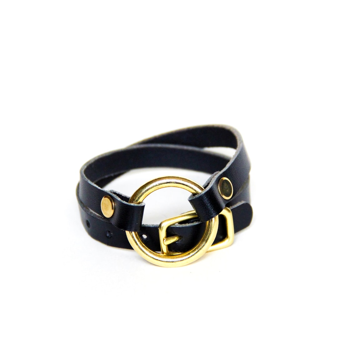 Double Wrap O-ring Bracelet -- Black Leather - Etsy